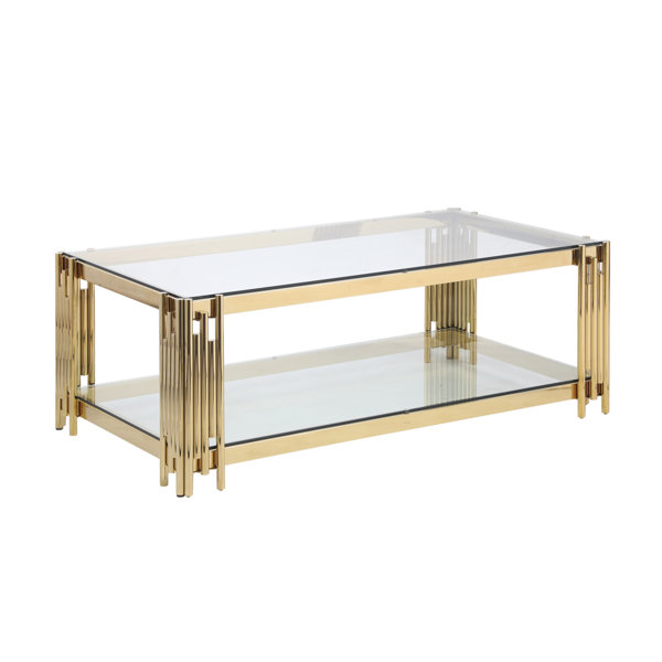 Everly Quinn Woker Furniture48" Wide Rectangular Coffee Table With Glass Top, Golden Stainless ...